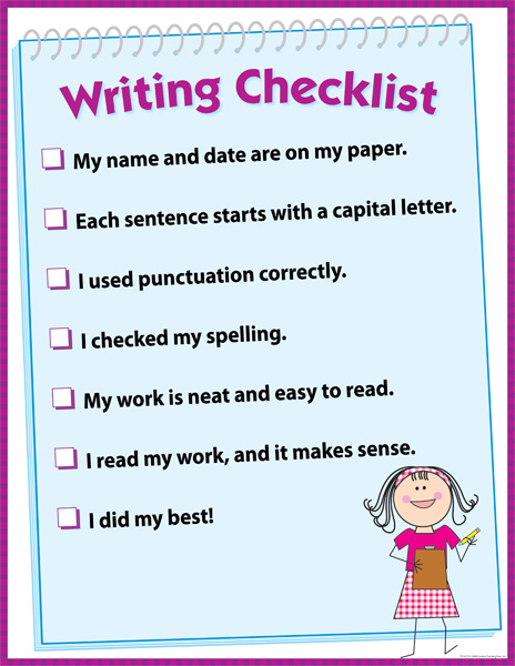 Writing Checklist Learning Chart